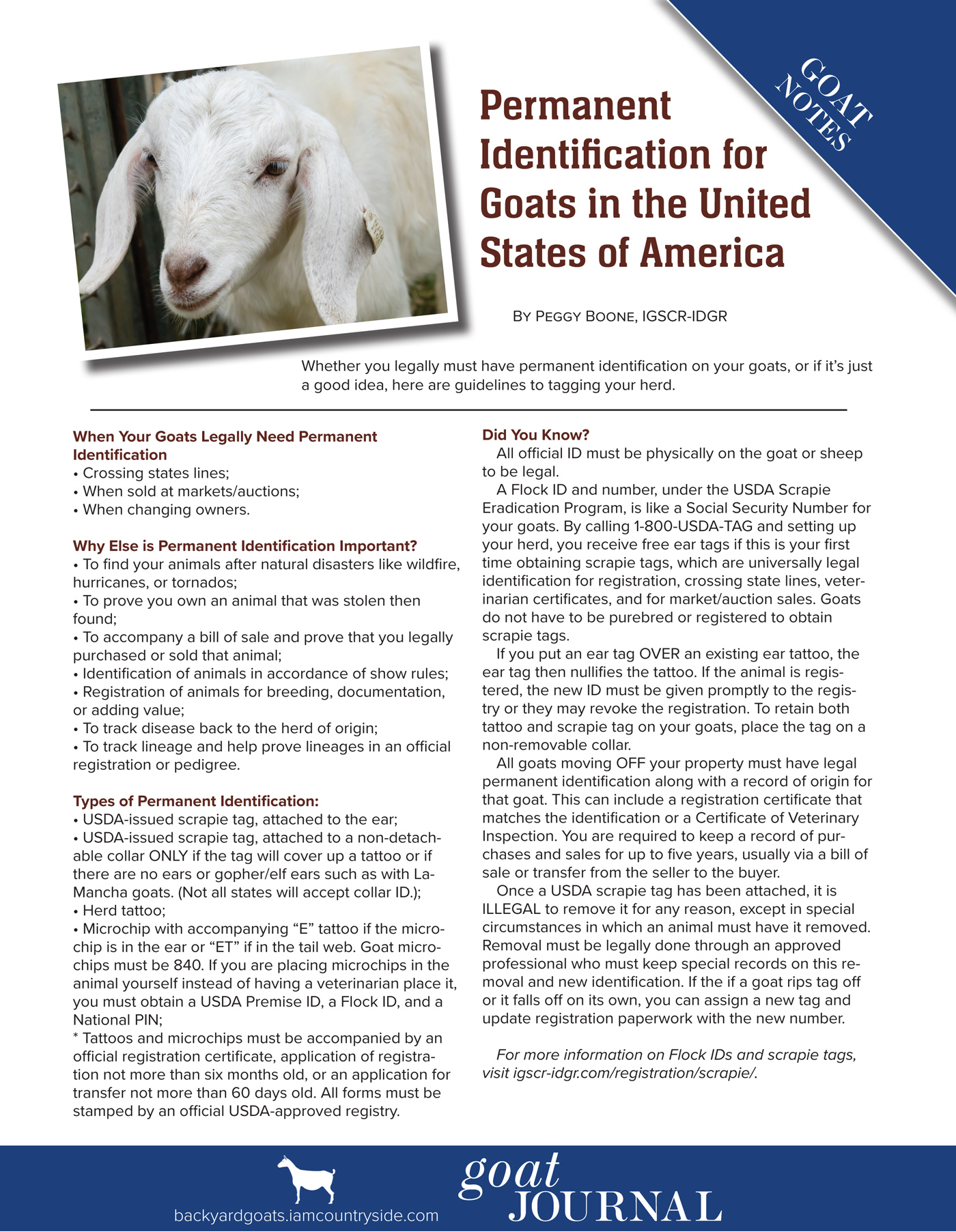 Permanent Identification for Goats in the United States of America ...